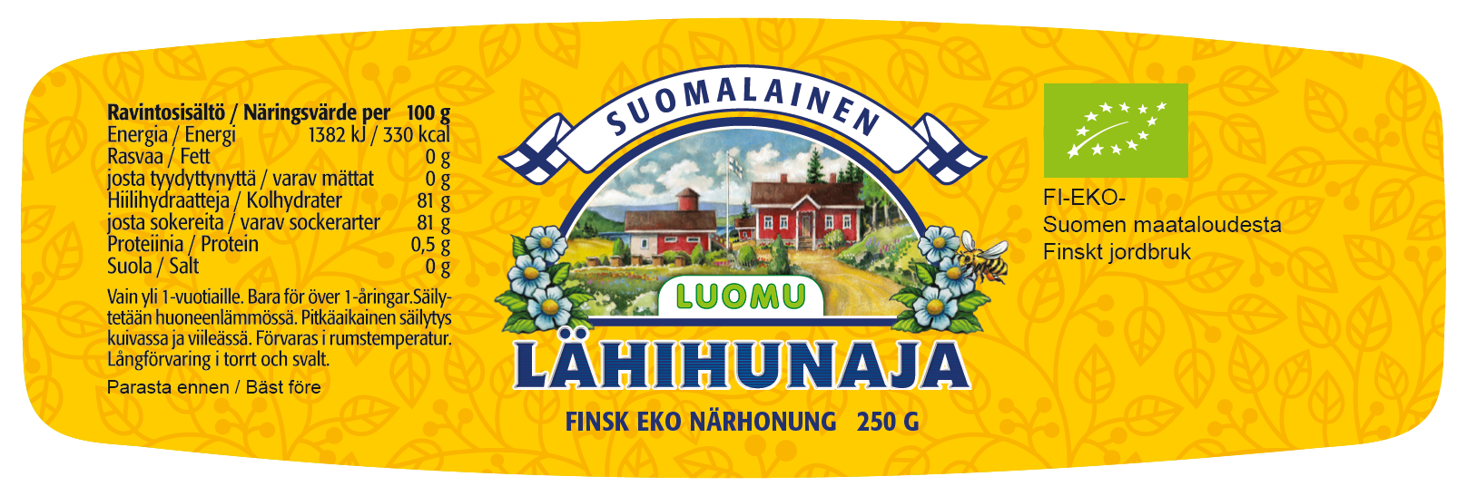 Lasitölkki Luomu 250g - keltainen, 8 kpl/arkki - Hunajayhtymä Oy